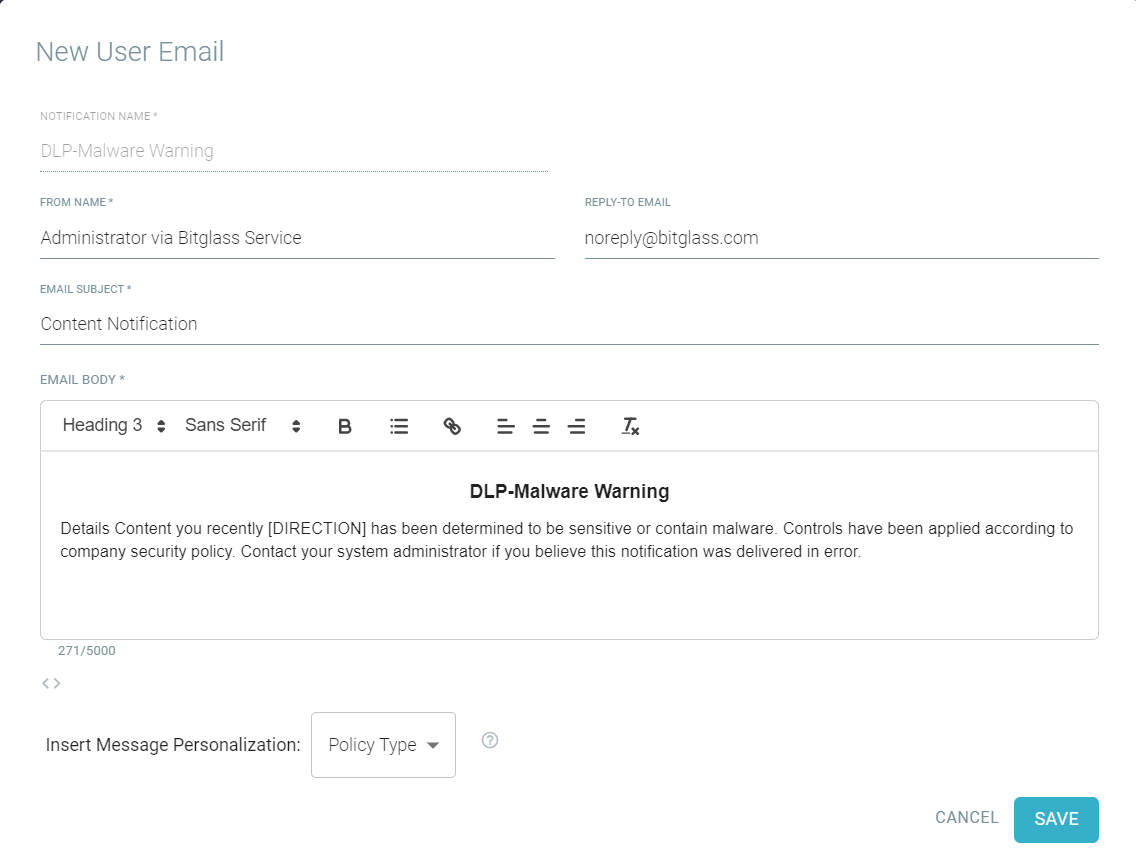Creating a new user email notification